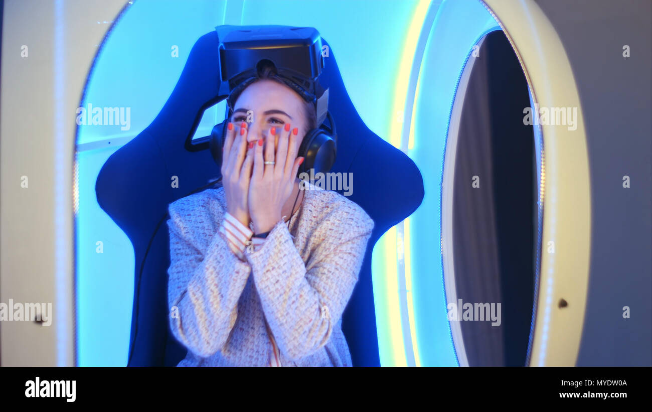 Amazed young woman left speechless after virtual reality session Stock ...