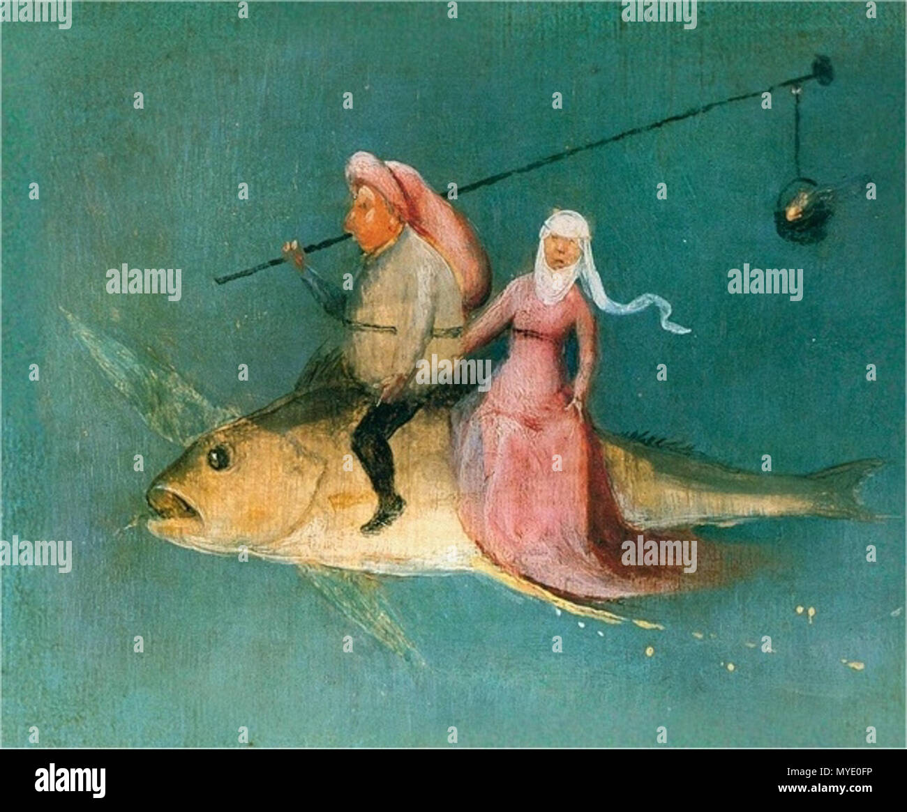 . English: Flying fish with two people - detail of the painting ...