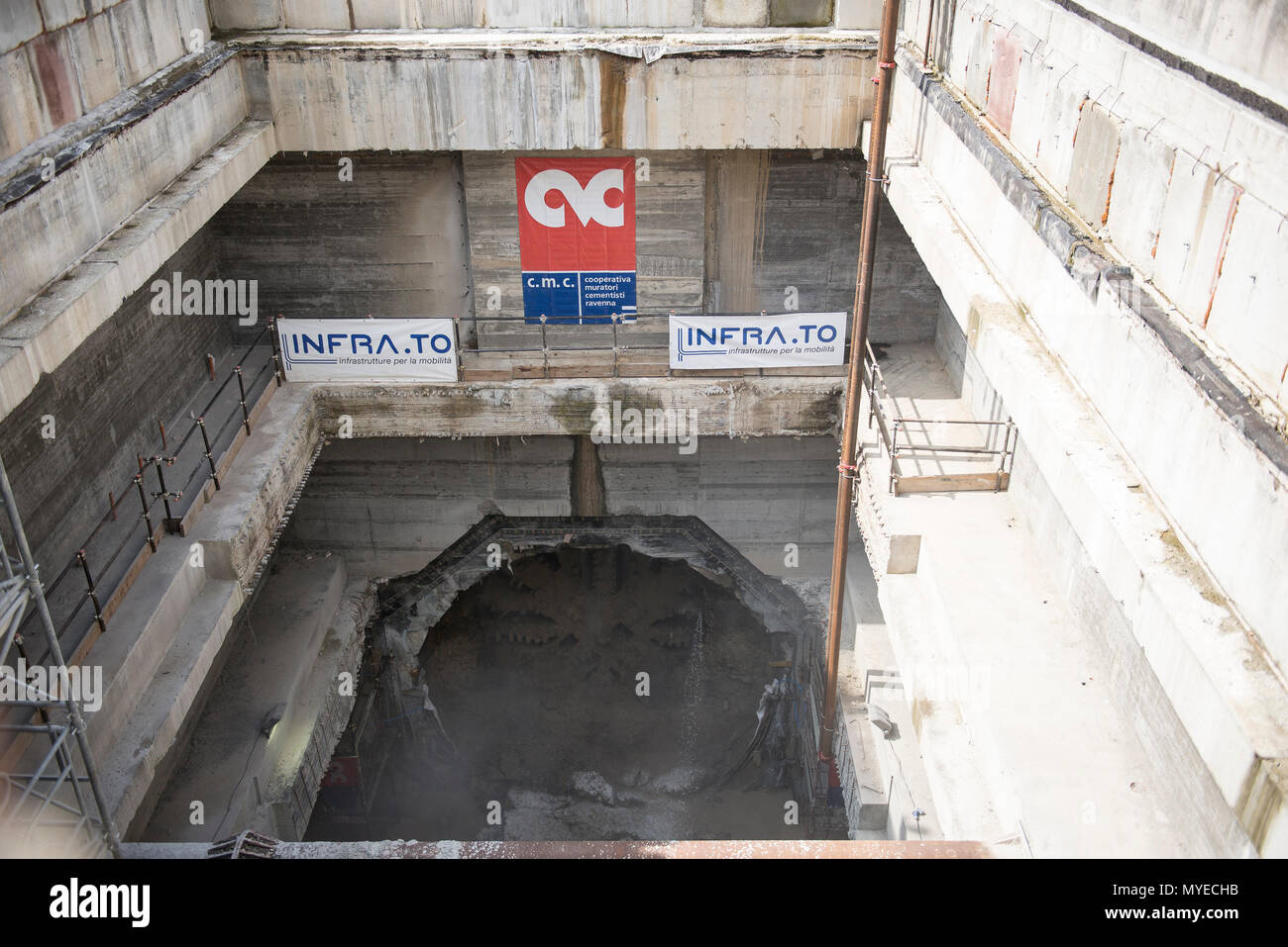 June 7, 2018 - Turin, Italy-June 7, 2018: Metro: arrival of the tbm ...
