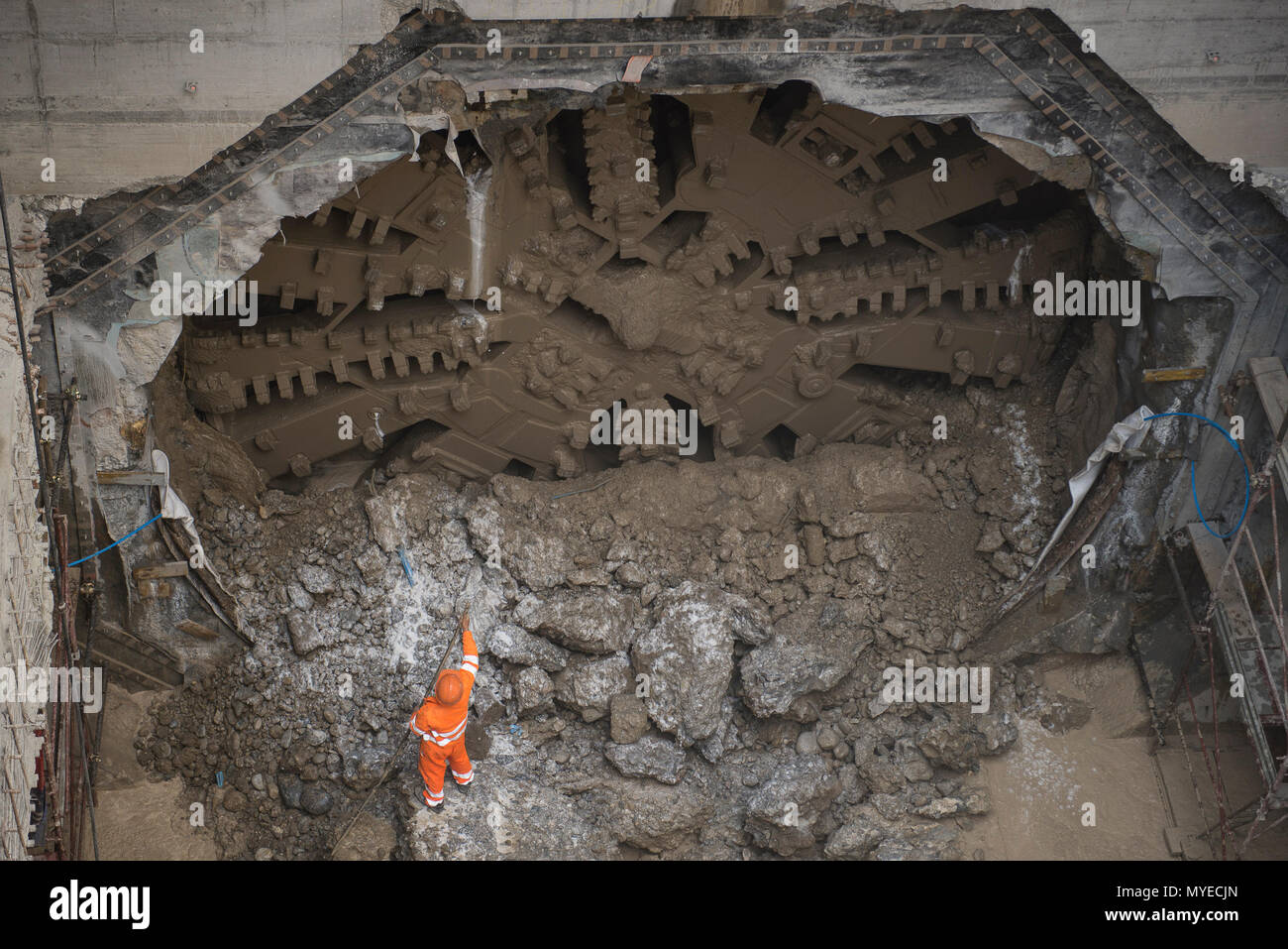 June 7, 2018 - Turin, Italy-June 7, 2018: Metro: arrival of the tbm ...