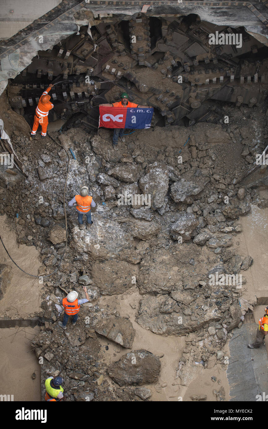 June 7, 2018 - Turin, Italy-June 7, 2018: Metro: arrival of the tbm ...
