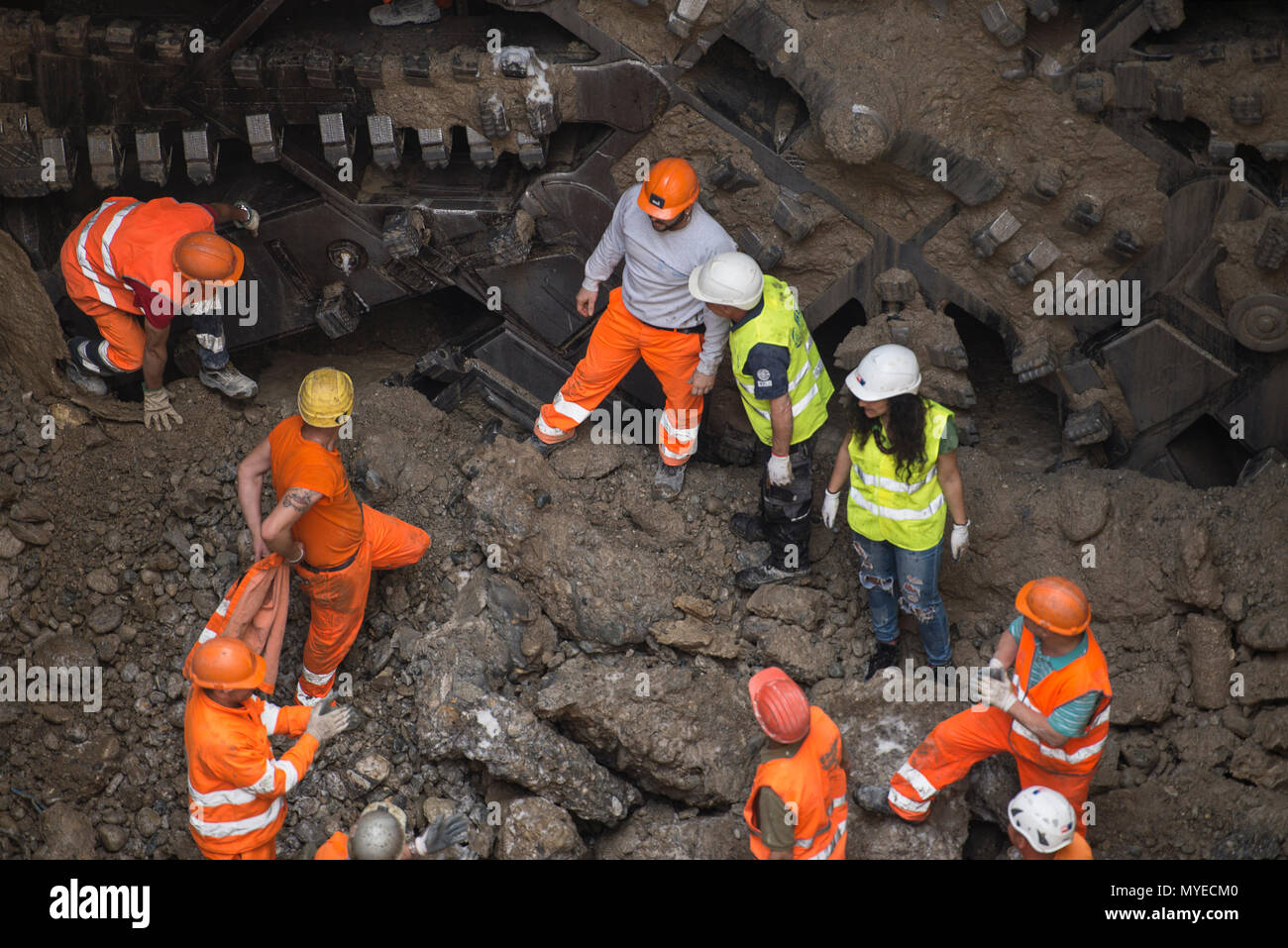 June 7, 2018 - Turin, Italy-June 7, 2018: Metro: arrival of the tbm ...