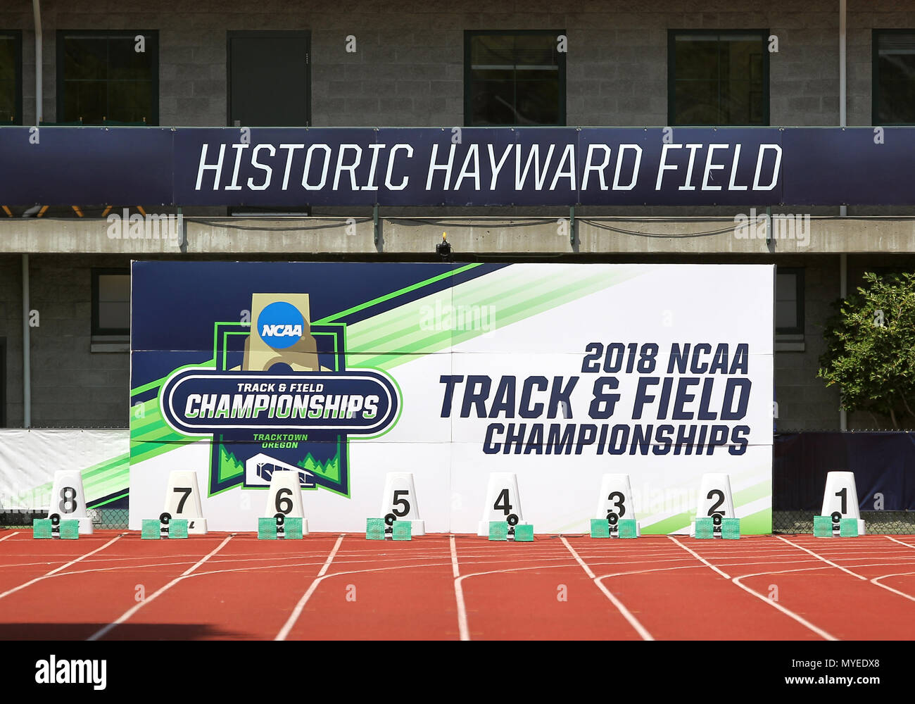June 7, 2018. Backdrop of the start line at the 2018 NCAA rack & Field ...