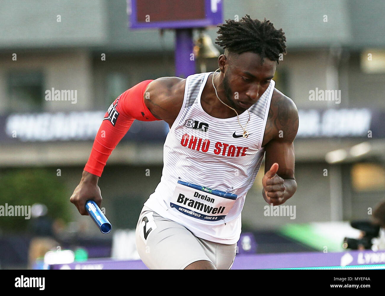 June 7, 2018. Damian Bramwell of Ohio State competes in the Men's 4x400 ...