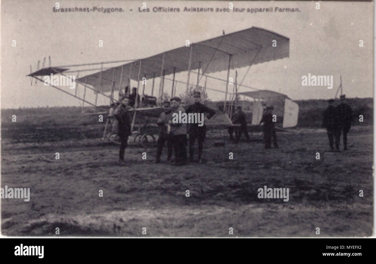 . English: Belgian army officers in front of their Henri Farman-Jero HF ...