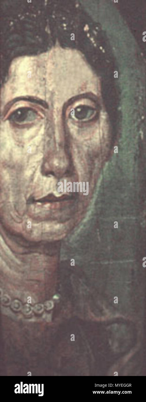 . encaustic portrait of an older woman wearing large pearls; c. 150-200 ...