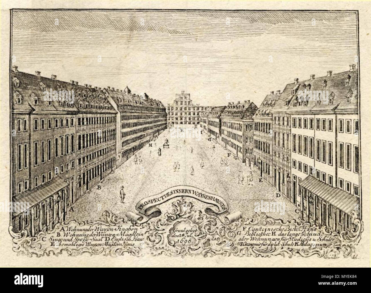 . The Francke Foundation in Halle/S., Germany. Overall view. circa 1750 ...