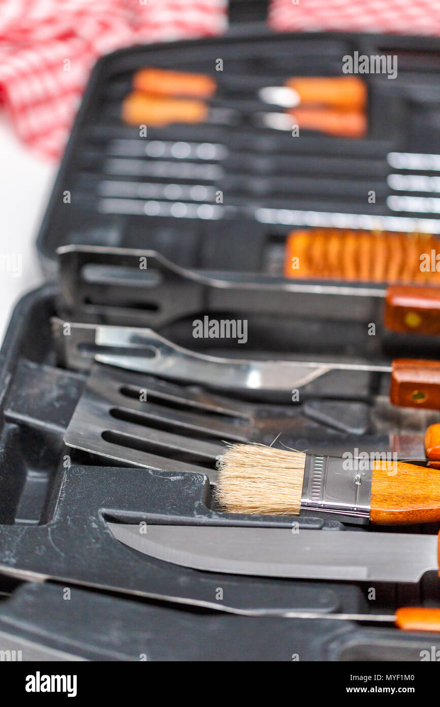 Simple BBQ cooking set in plastic case Stock Photo - Alamy