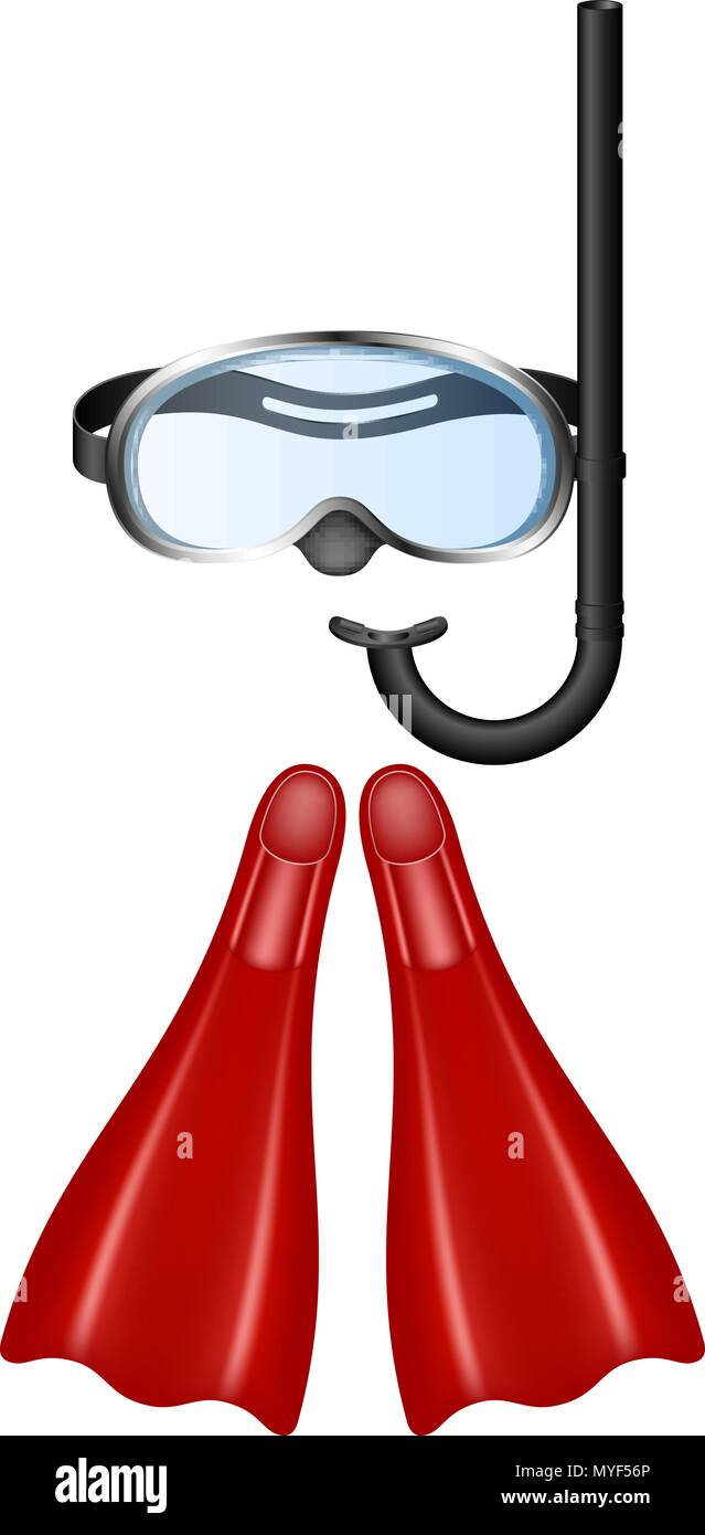 Retro diving goggles with red flippers on white background Stock Vector ...
