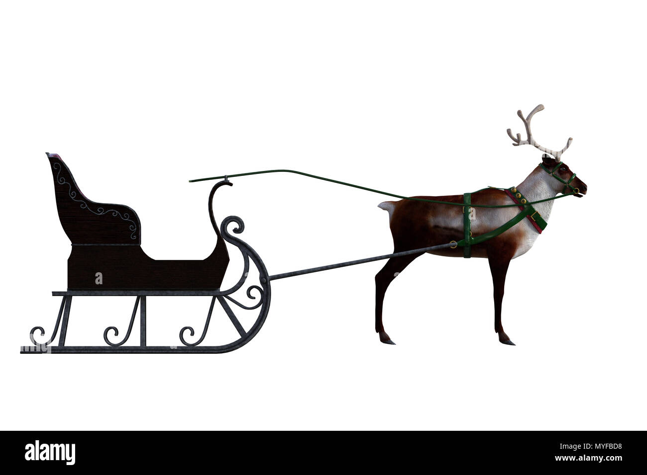Reindeer pulling a sleigh isolated on white, 3d render Stock Photo - Alamy