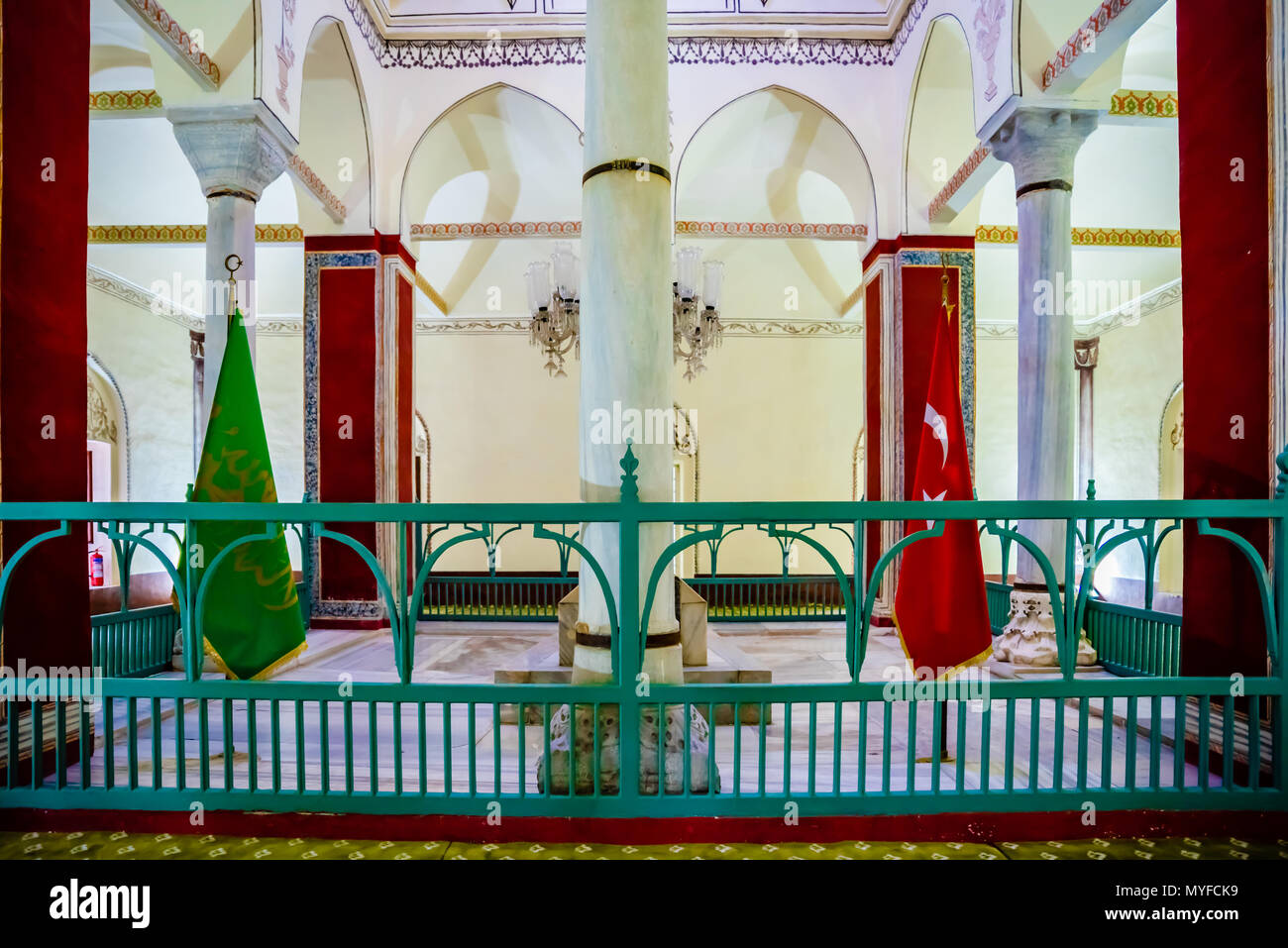 Interior view of Sultan Murad II tomb,mausoleum at Muradiye complex or ...