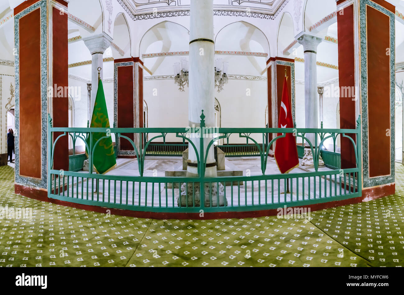 Interior view of Sultan Murad II tomb,mausoleum at Muradiye complex or ...