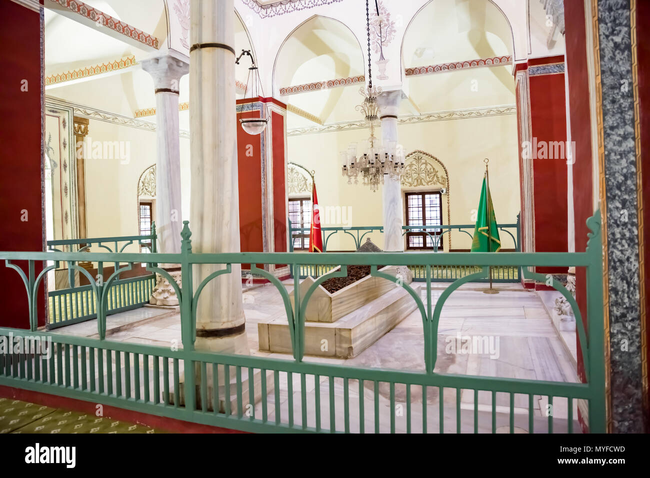 Interior view of Sultan Murad II tomb,mausoleum at Muradiye complex or ...