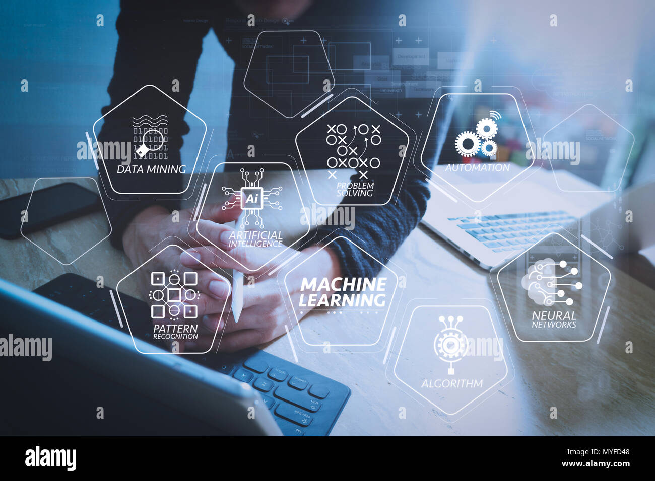 Machine learning technology diagram with artificial intelligence (AI ...