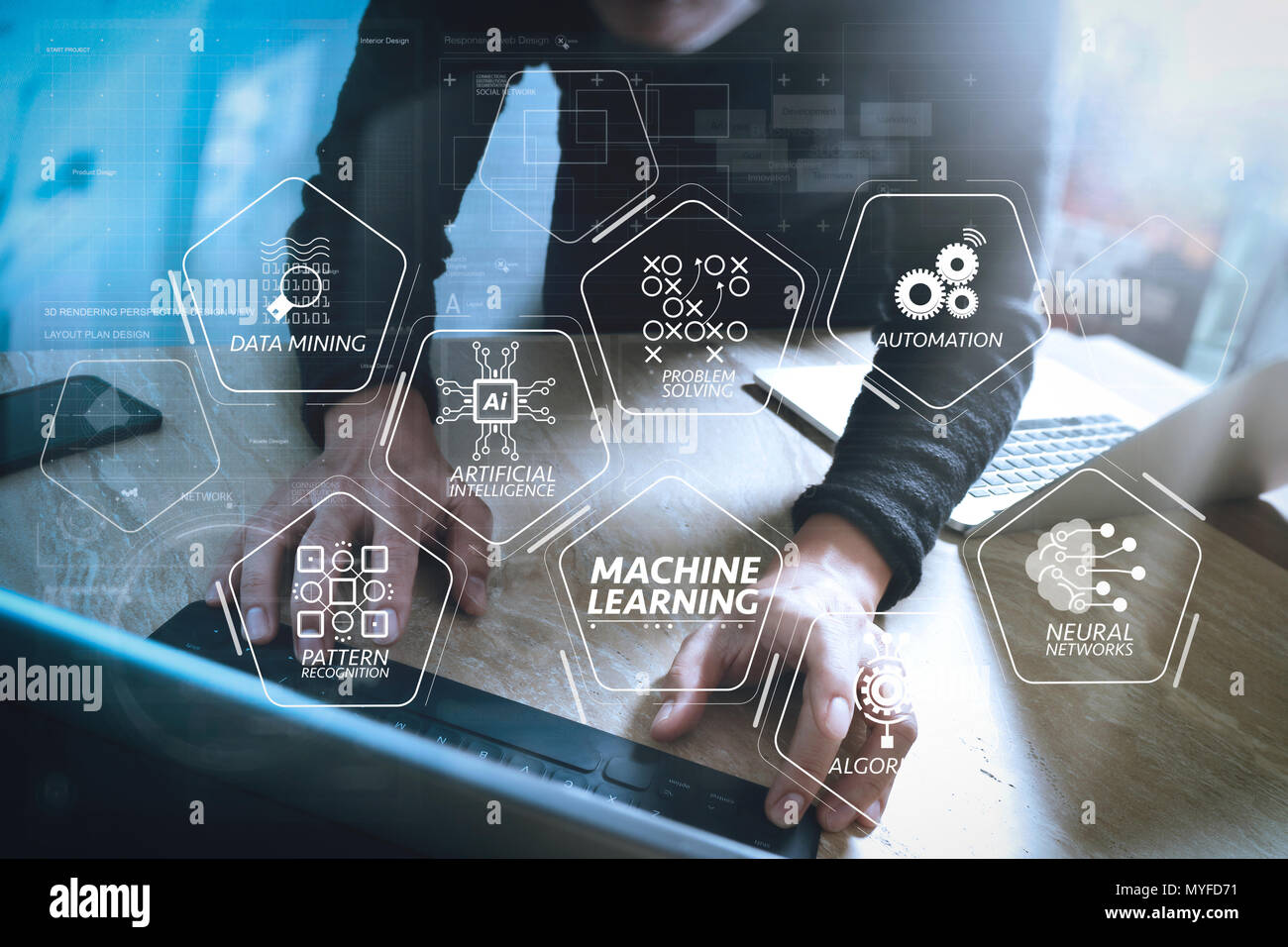 Machine learning technology diagram with artificial intelligence (AI ...
