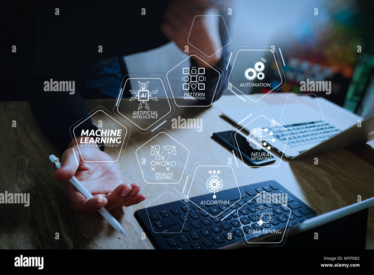 Machine learning technology diagram with artificial intelligence (AI ...