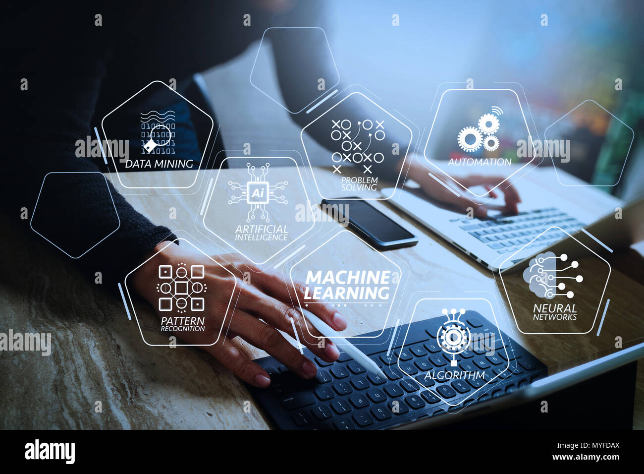 Machine learning technology diagram with artificial intelligence (AI ...