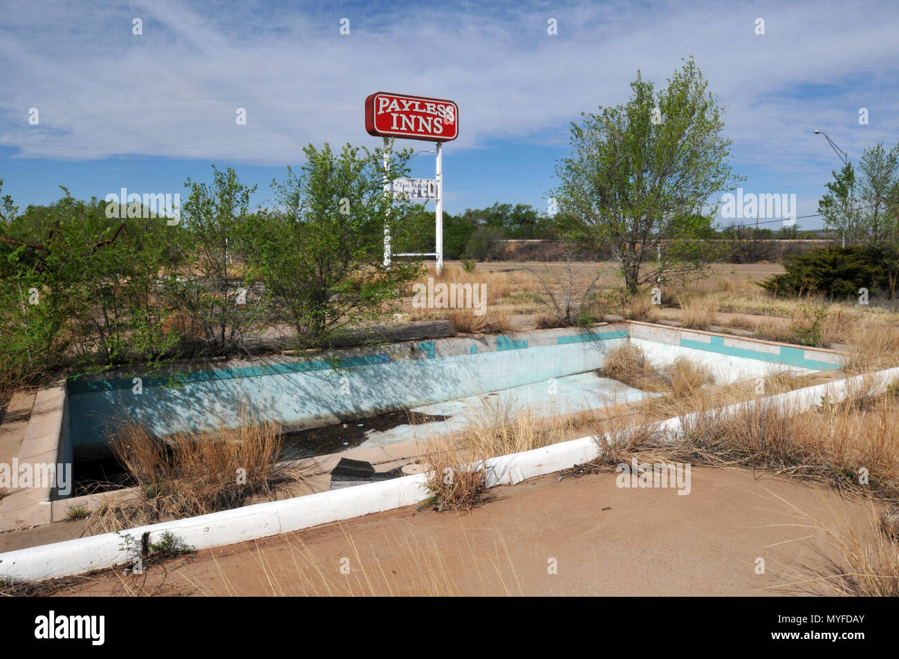 The empty swimming pool at the Payless Inns property in Tucumcari, New ...