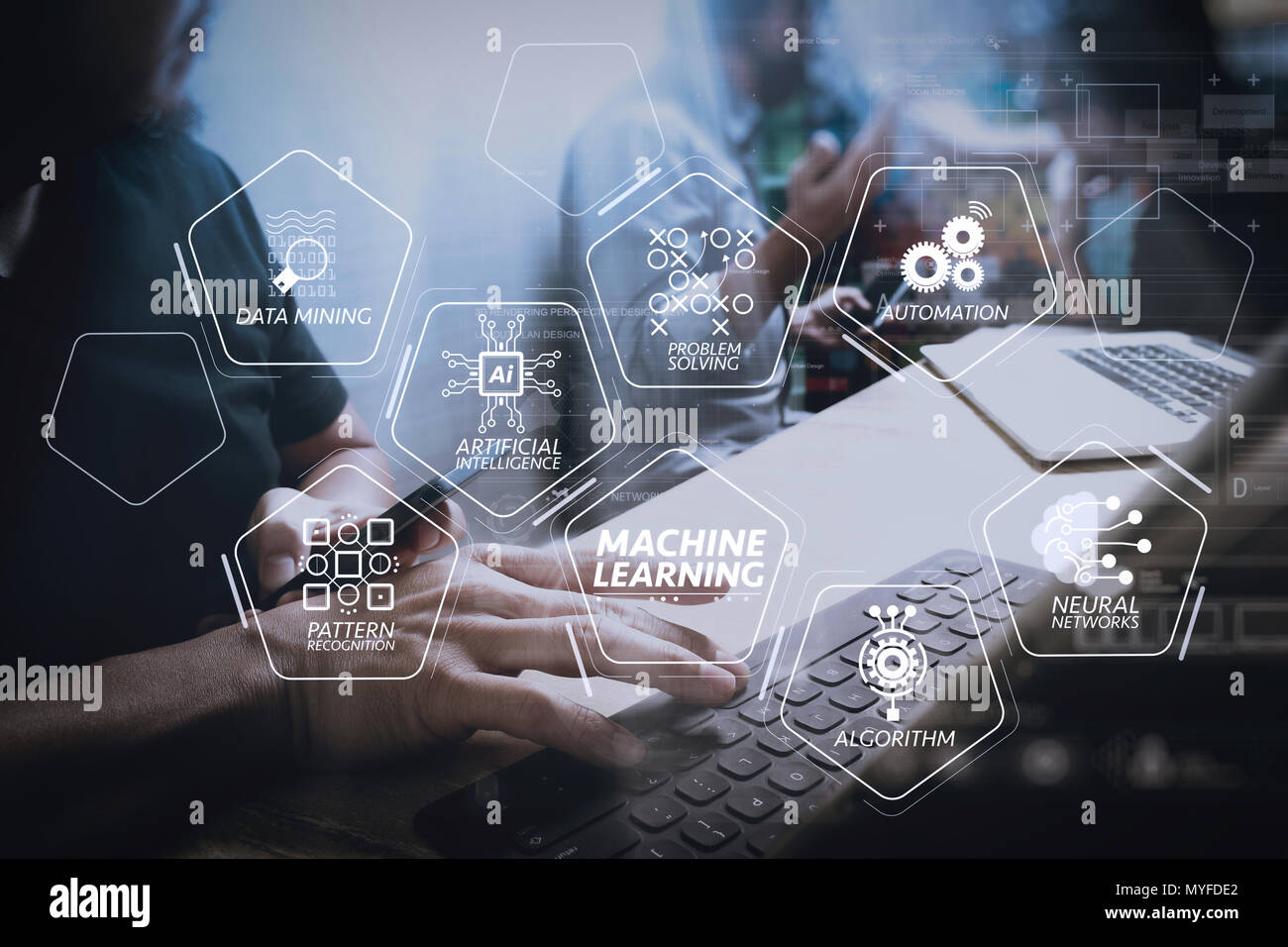 Machine learning technology diagram with artificial intelligence (AI ...