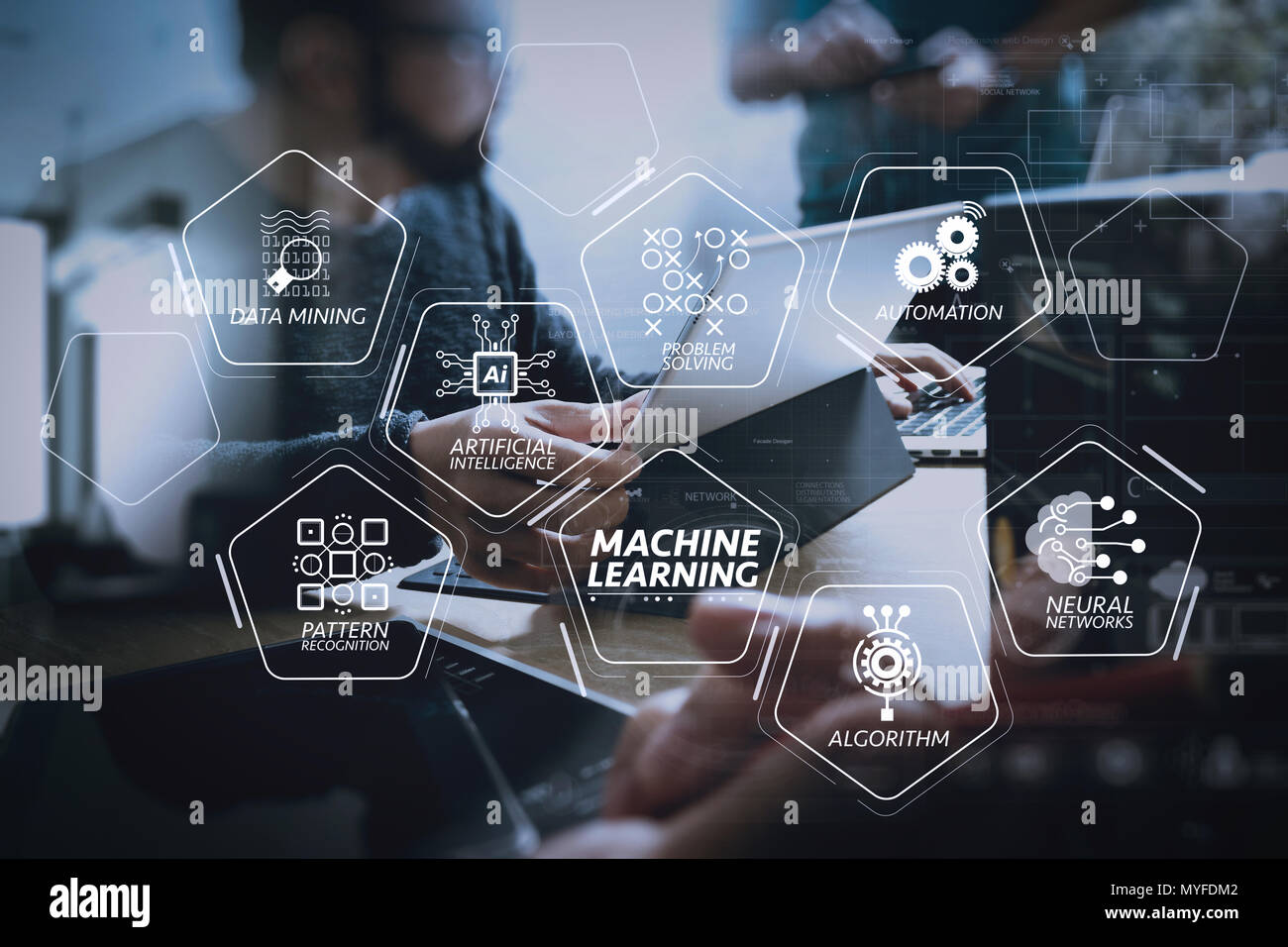Machine learning technology diagram with artificial intelligence (AI ...