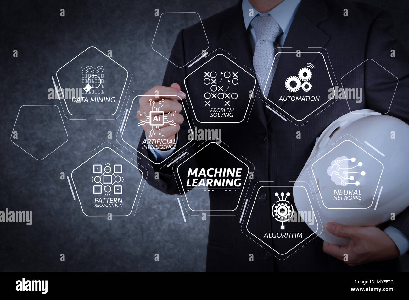 Machine learning technology diagram with artificial intelligence (AI),neural network,automation ...