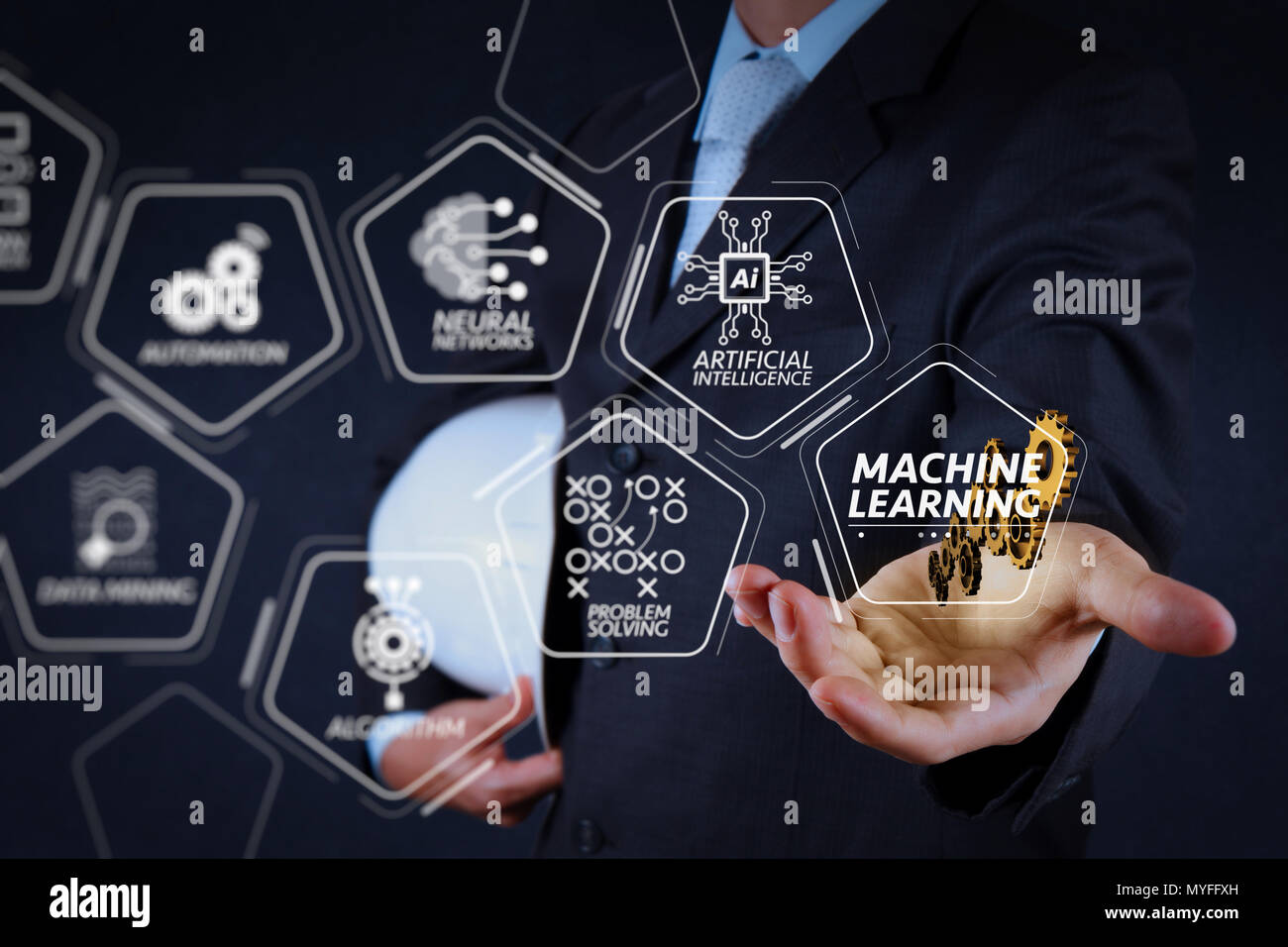 Machine learning technology diagram with artificial intelligence (AI),neural network,automation ...