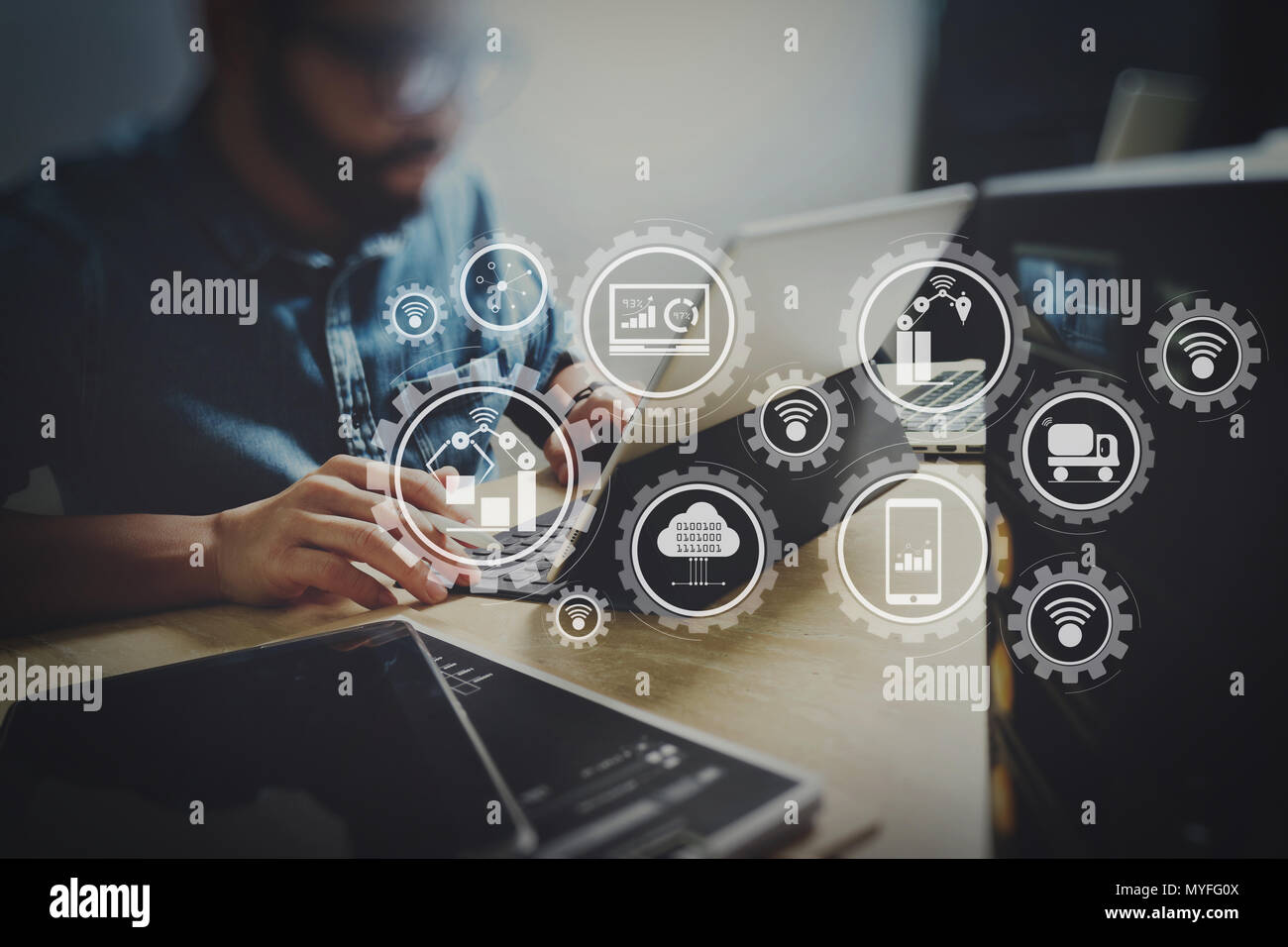 Smart factory and industry 4.0 and connected production robots ...