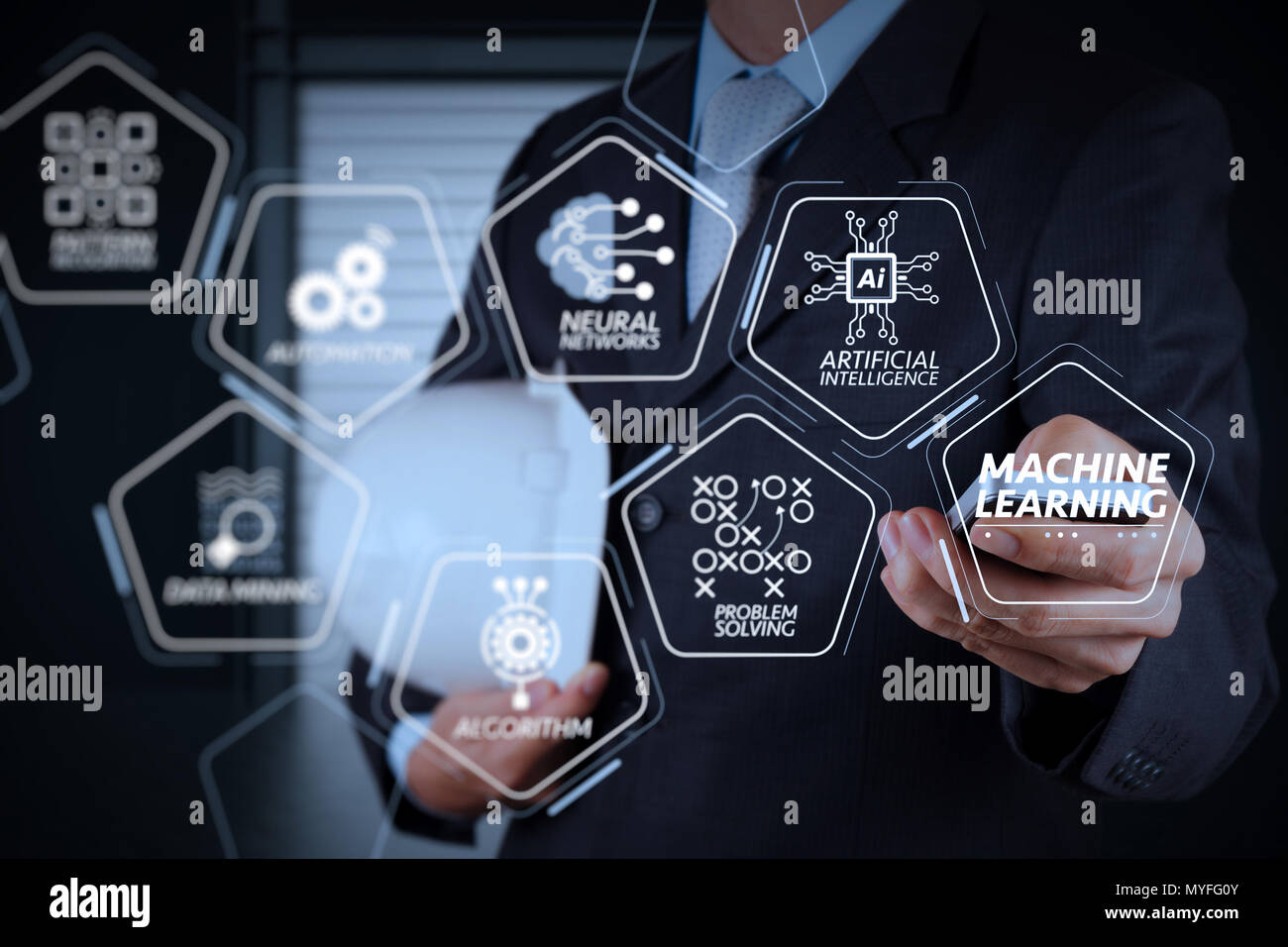 Machine learning technology diagram with artificial intelligence (AI),neural network,automation ...