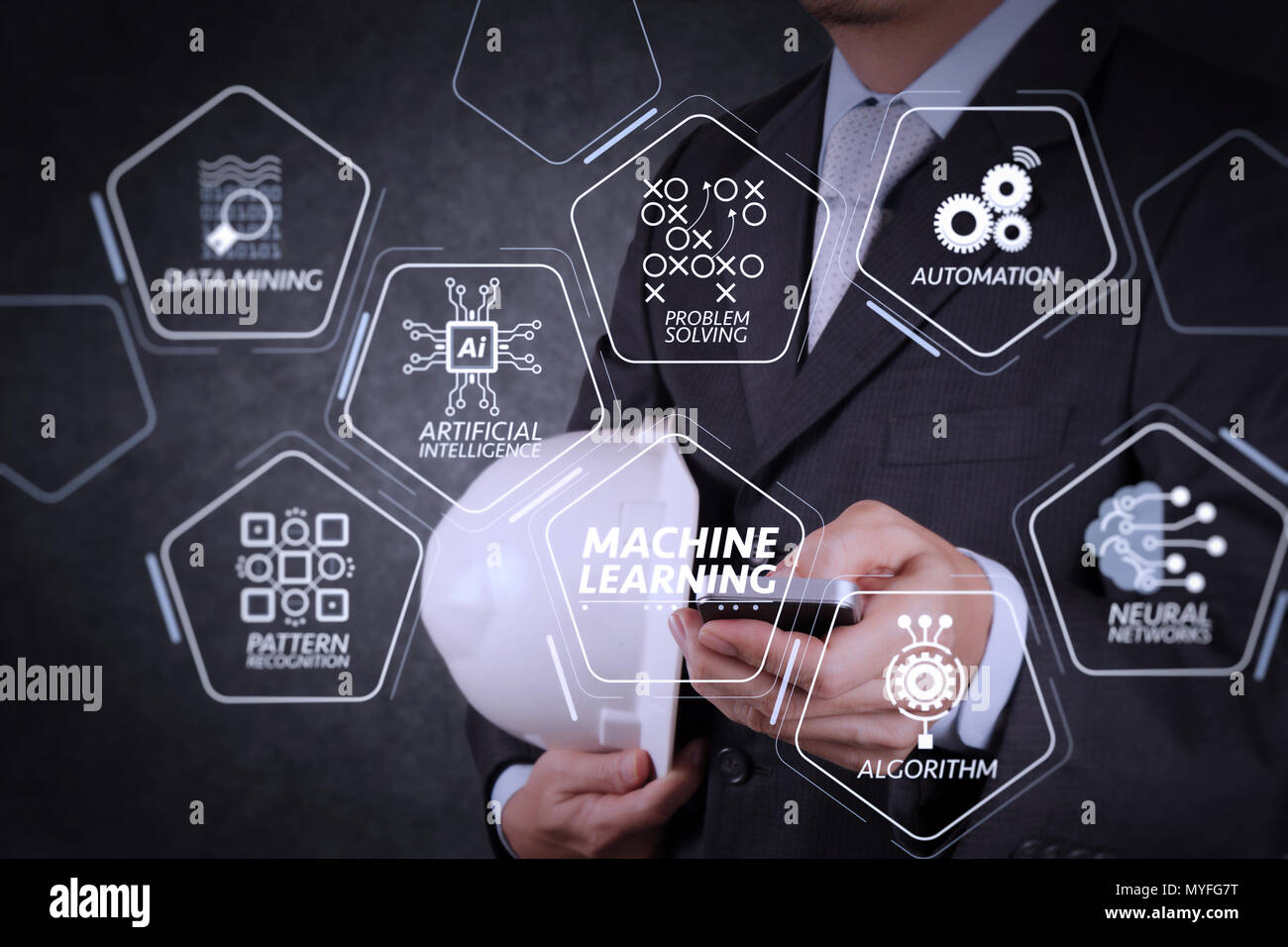 Machine learning technology diagram with artificial intelligence (AI ...