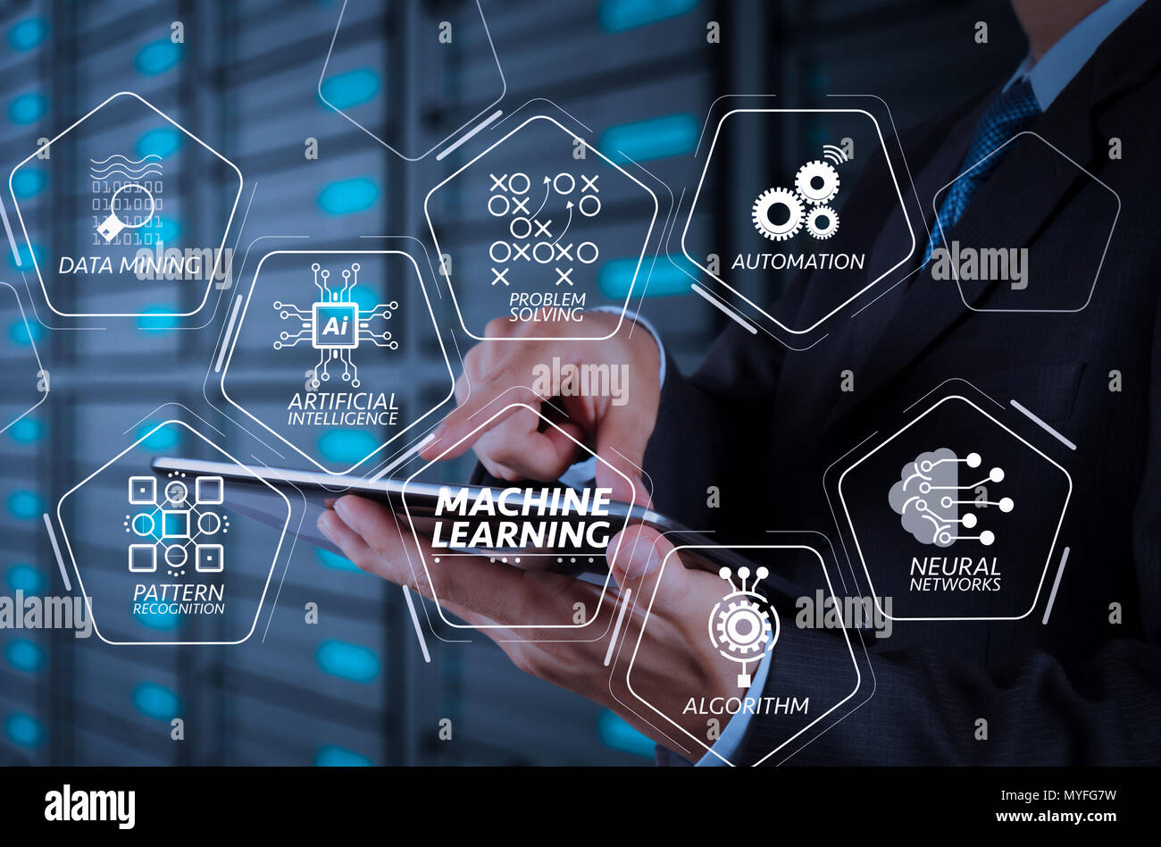 Machine learning technology diagram with artificial intelligence (AI),neural network,automation ...