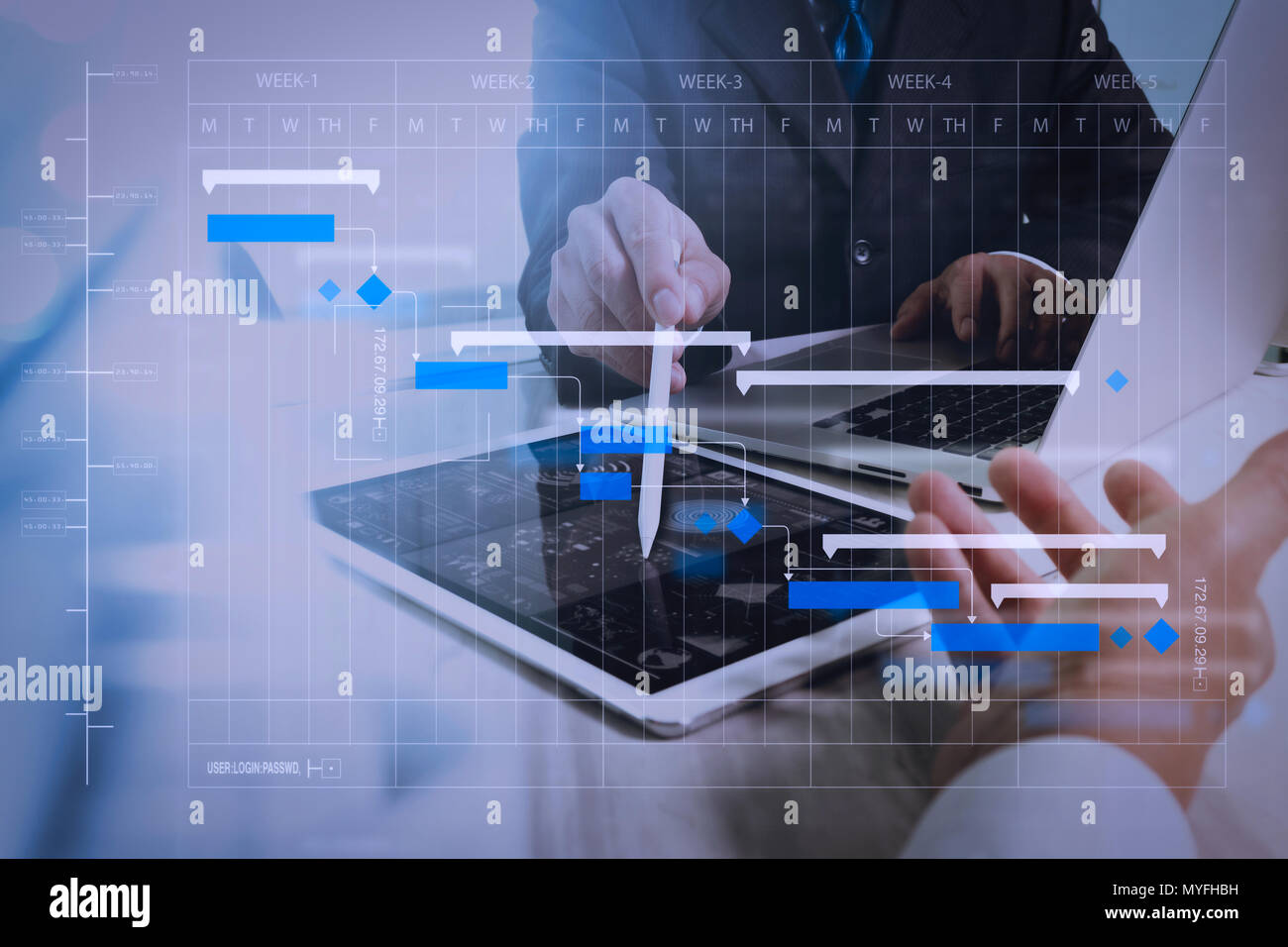 Project manager working and update tasks with milestones progress ...