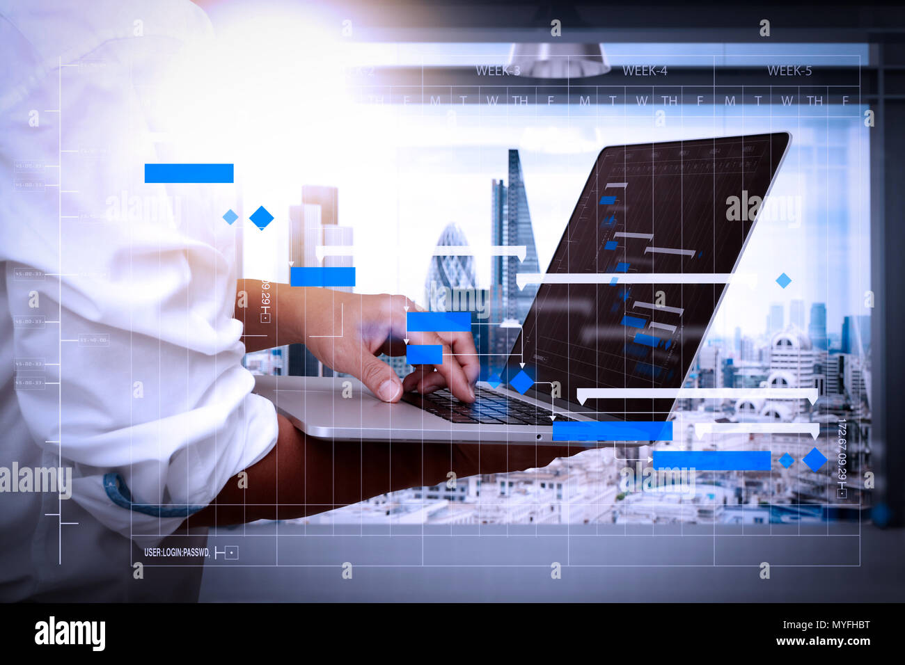 Project manager working and update tasks with milestones progress ...