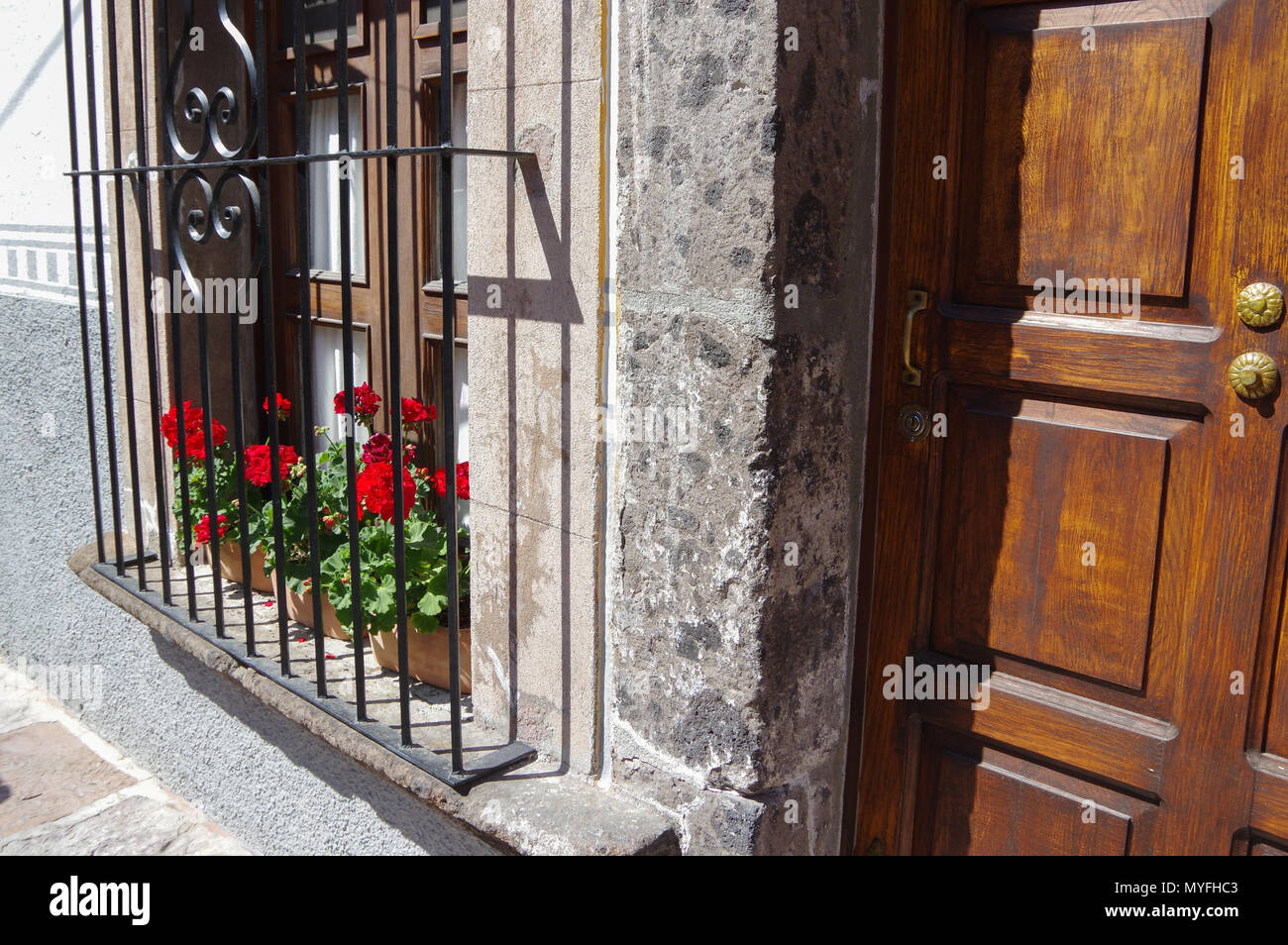 Flower Box and Door Stock Photo - Alamy