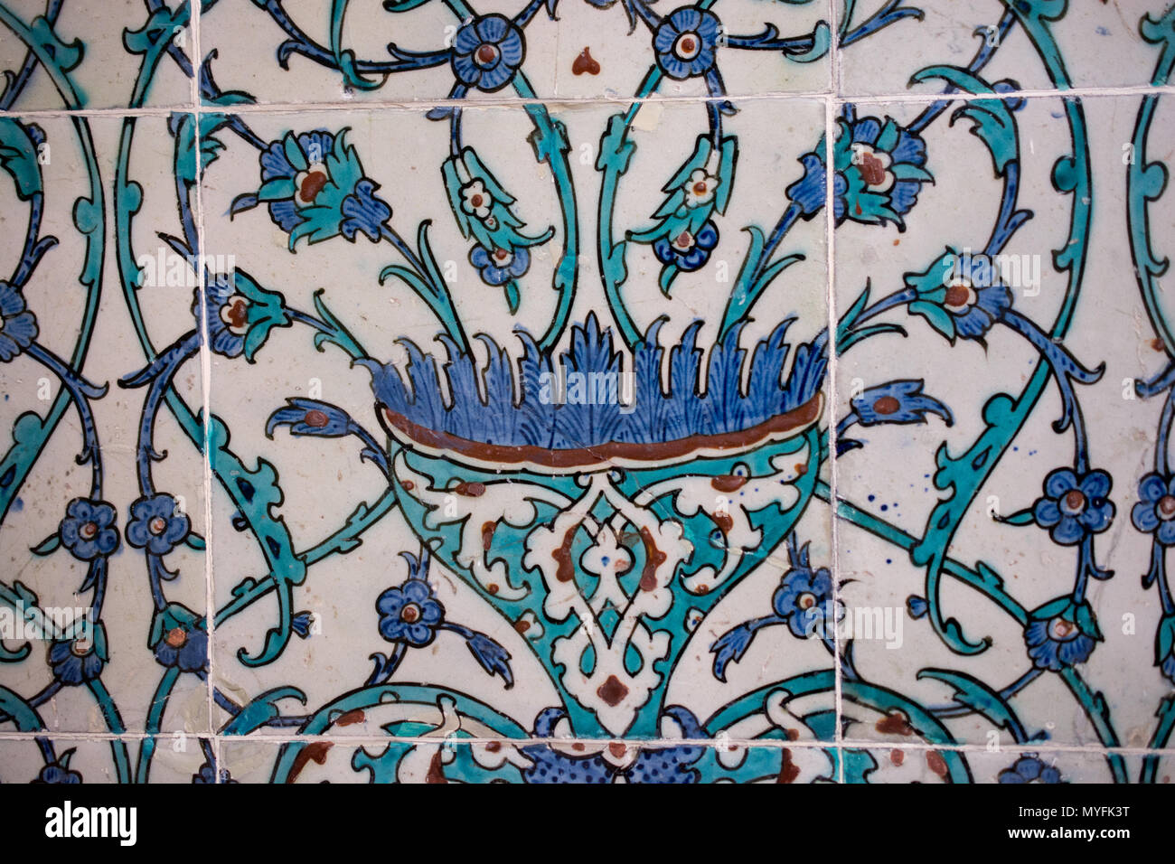 Ottoman ancient Handmade Turkish Tiles with floral patterns Stock Photo ...