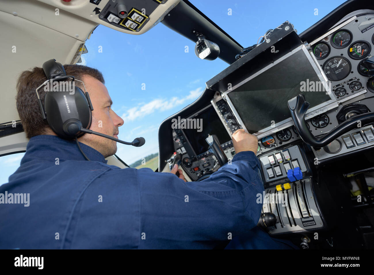 pilot taking off in airplane cockpit Stock Photo - Alamy