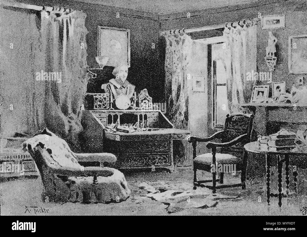 . Caine's study at Hawthorns, Keswick, Cumbria, 1889. The chair on the ...