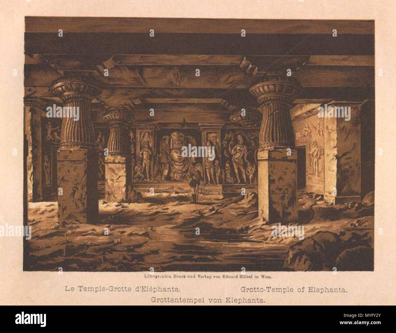 Grotto-Temple of Elephanta2C a lithograph2C 1888 Stock Photo - Alamy