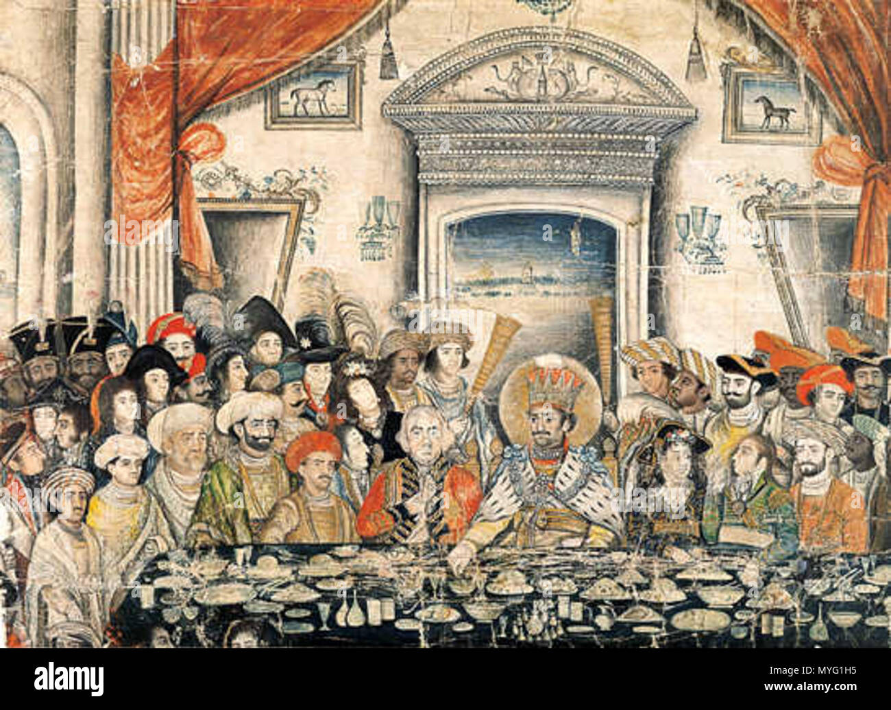 . English: Ghazi ud-Din Haidar, seventh Navab (1814-27), entertains ...