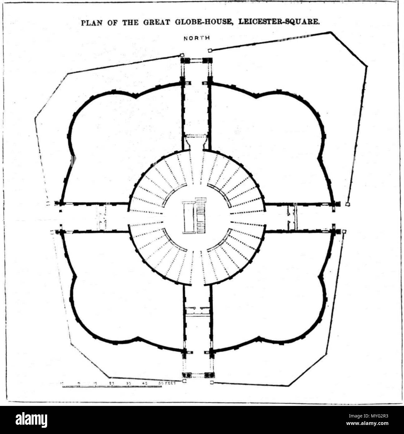 . English: Plan of the Great Globe which stood in Leicester Square from ...