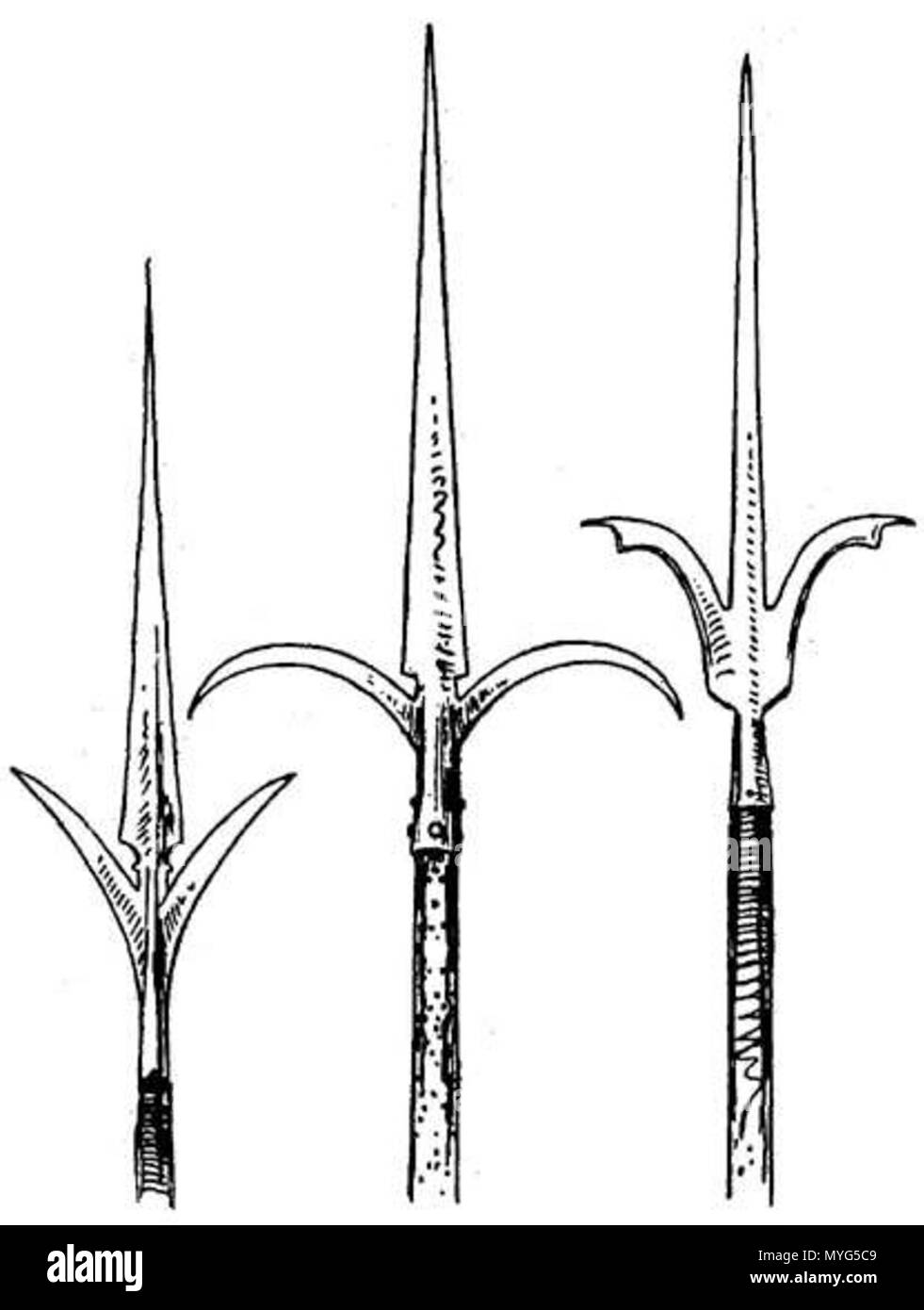 . English: Type of pole weapon, illustration from a book 'Handbuch der ...