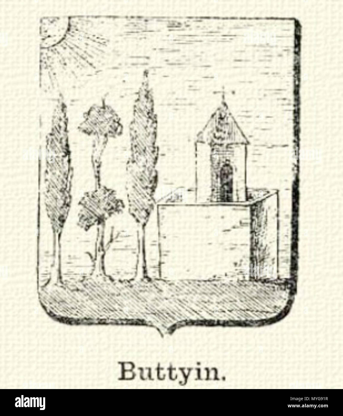 . English: Old coat of arms of Buttyin (Buteni) village, Arad County ...