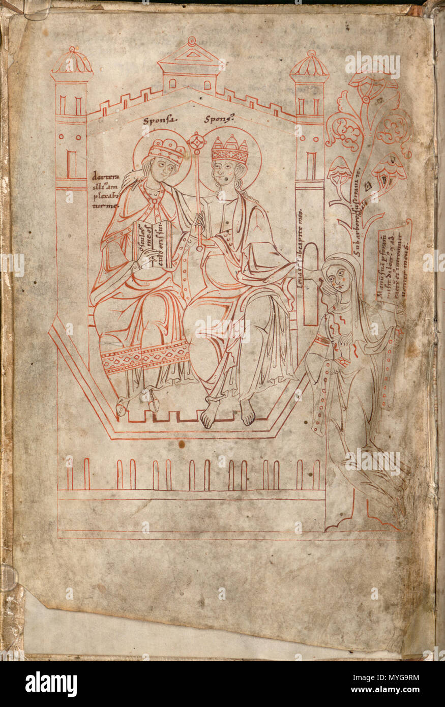 . English: Christ and his bride. This manuscript of works by Honorius Augustodunensis (also seen ...