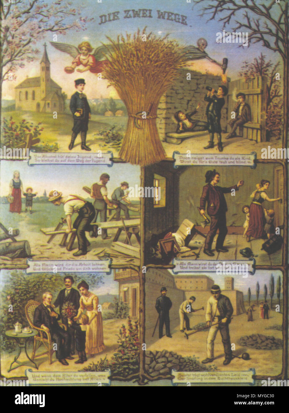 . Deutsch: Die zwei Wege. Chromolithographie English: Sober ...