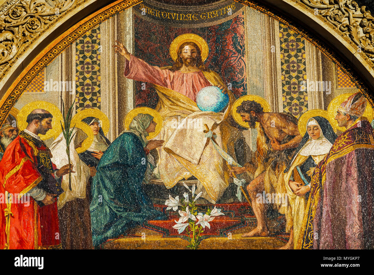 Jesus Christ Saints Mosaic Duomo Facade Cathedral Church Florence Italy ...