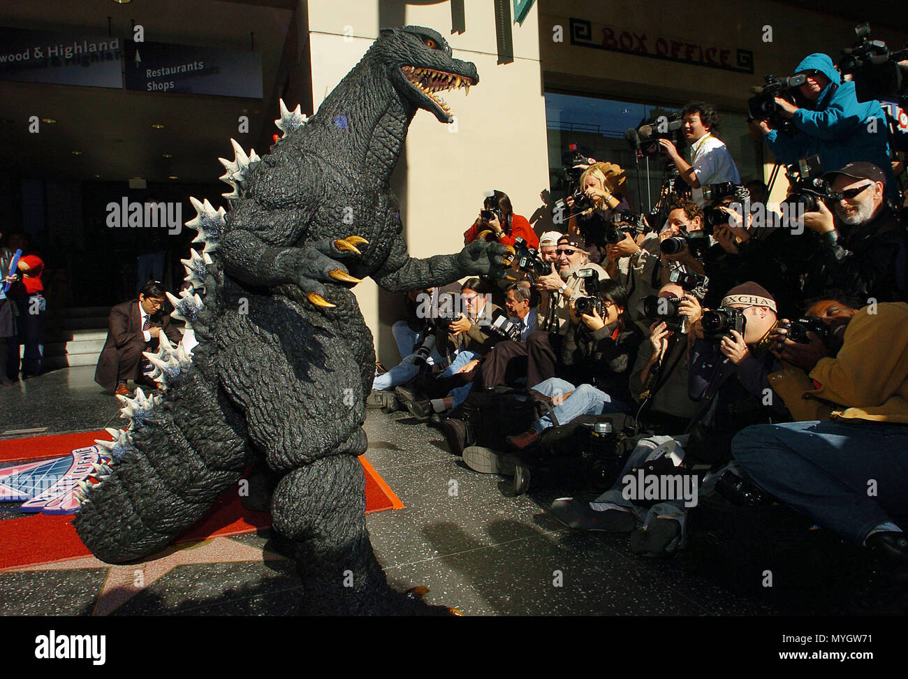 Godzilla ( with the press ) received the 2271th star on the Hollywood ...