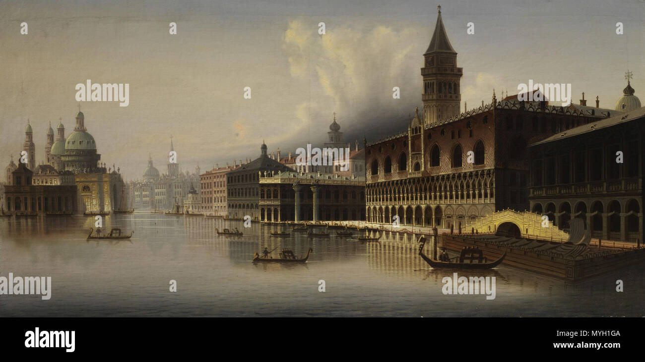 . J. W. Jankowsky: Große venezianische Vedute, Öl auf Leinwand, 47 x 93 ...