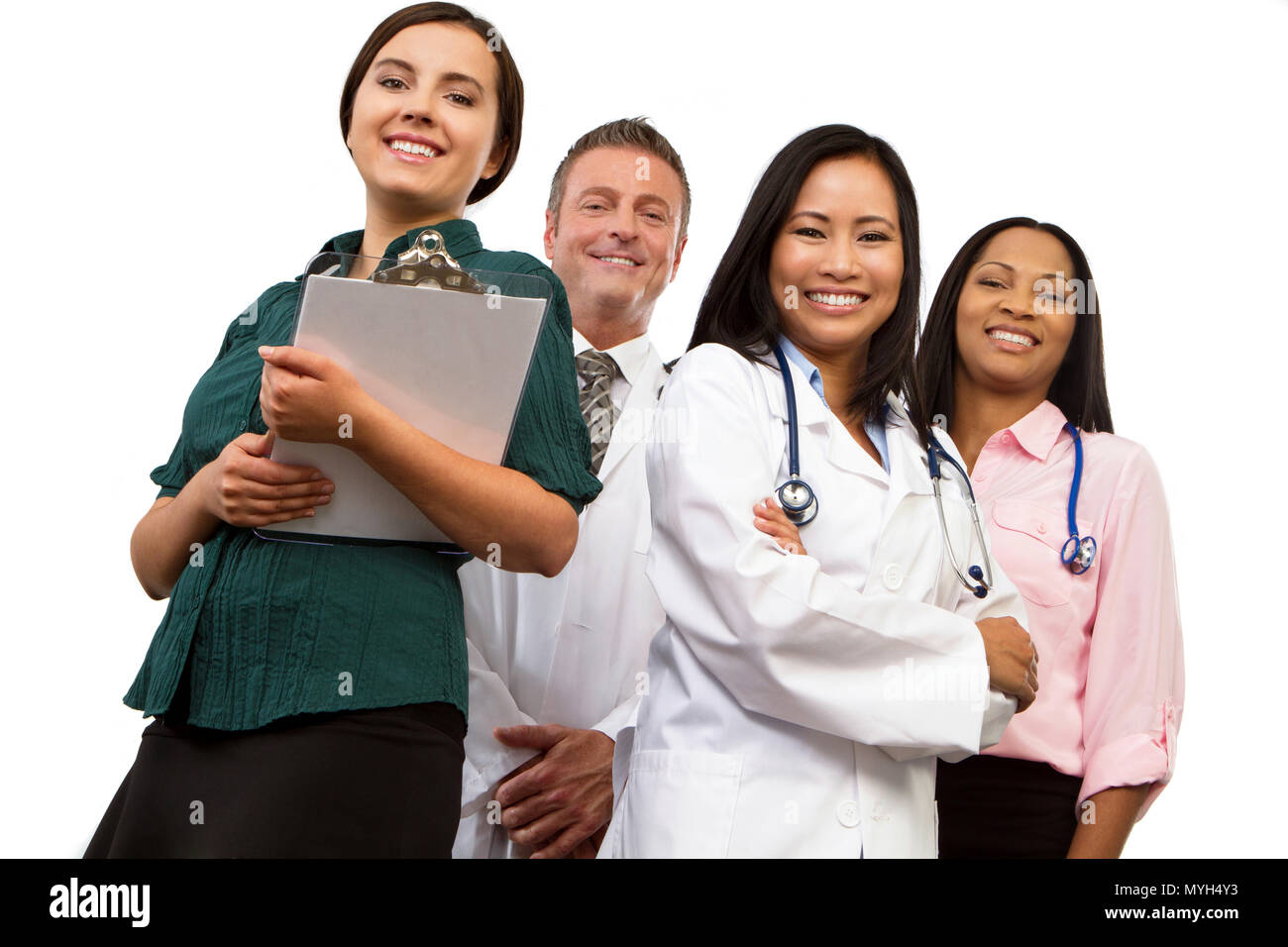 Diverse group of medical healthcare providers isolated on white Stock ...