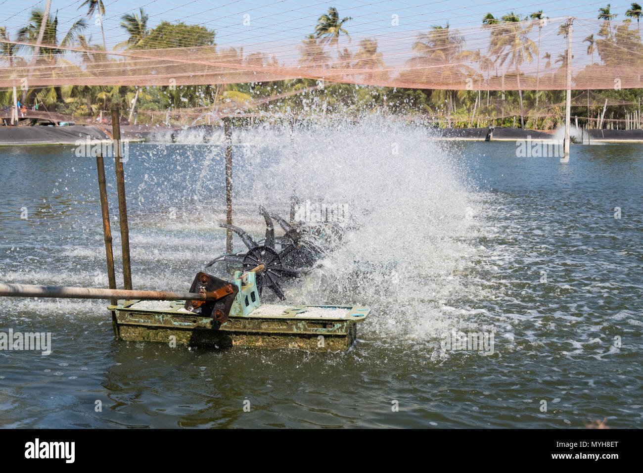 Water aeration turbine in farming aquatic. Shrimp and fish hatchery ...