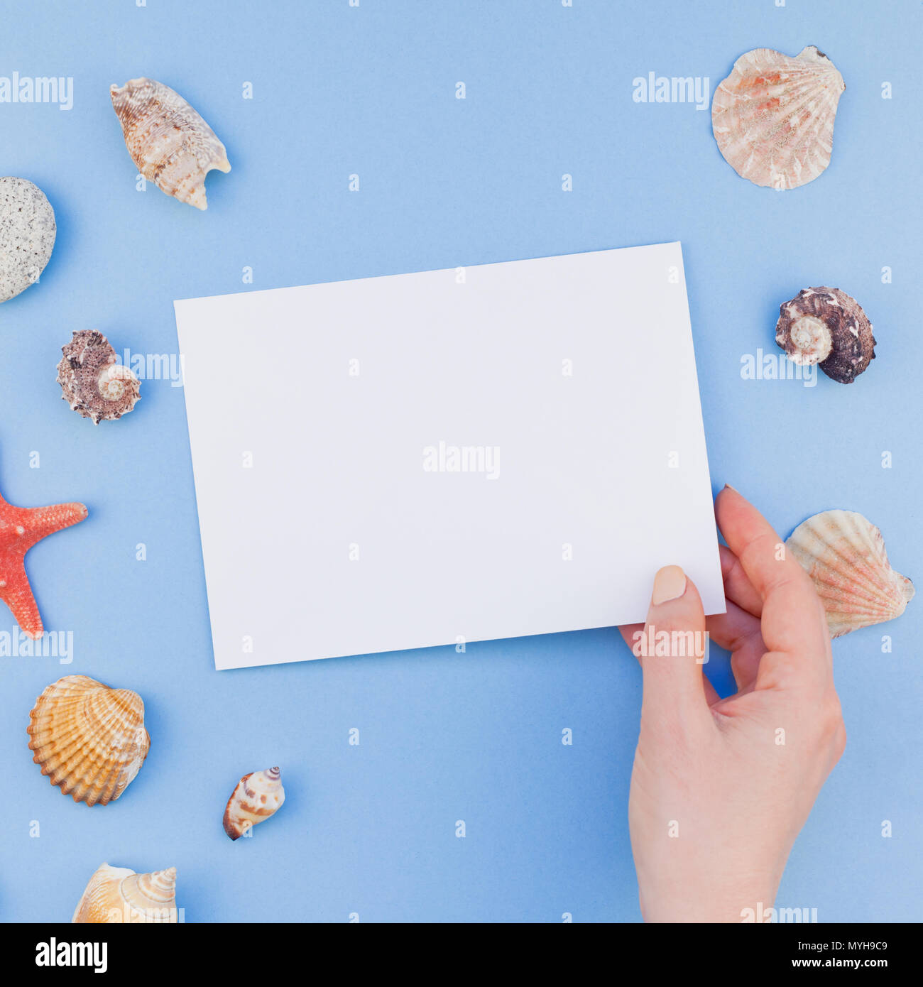 Creative square flat lay concept of summer travel vacations. Top view ...