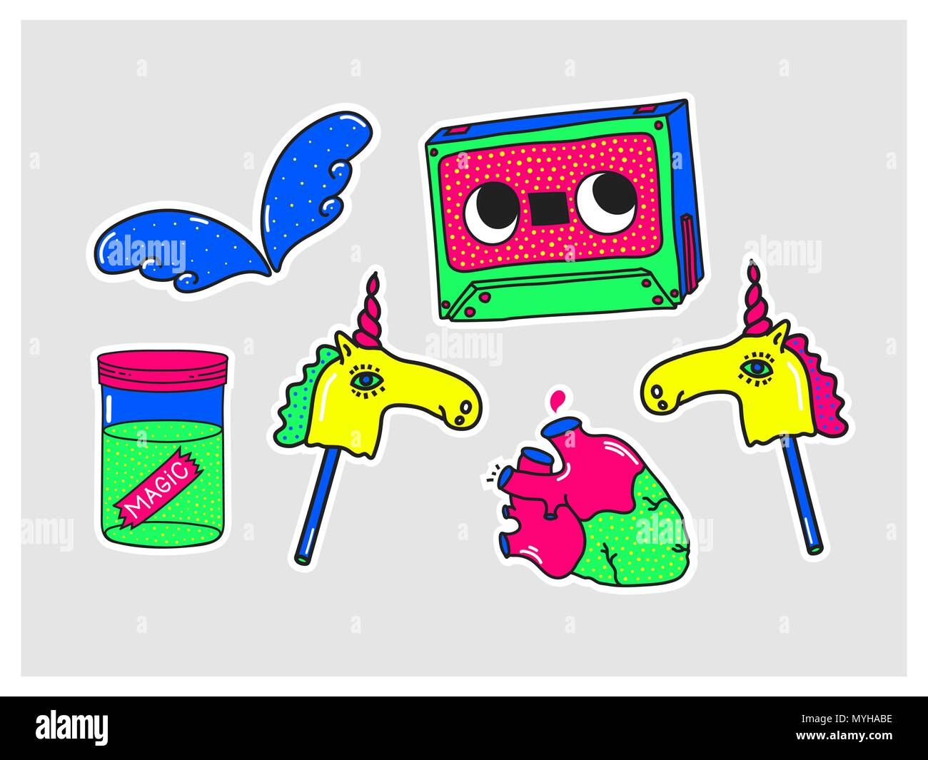 Patch sticker, girls elements. Vector illustration isolated on gray ...